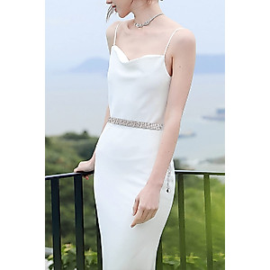 jascaela Women's Crystal Belt Metal Waist Chain Sparkle Rhinestone Decorated Skinny Waistband Dress Accessories Silver