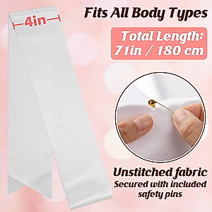 PAMASE Blank White Satin Sash - DIY Senior Bride Pageant Sashes with Safety Pins, Slogan Blessing Accessory for Birthdays, Weddings, Hen Parties 3 Pcs