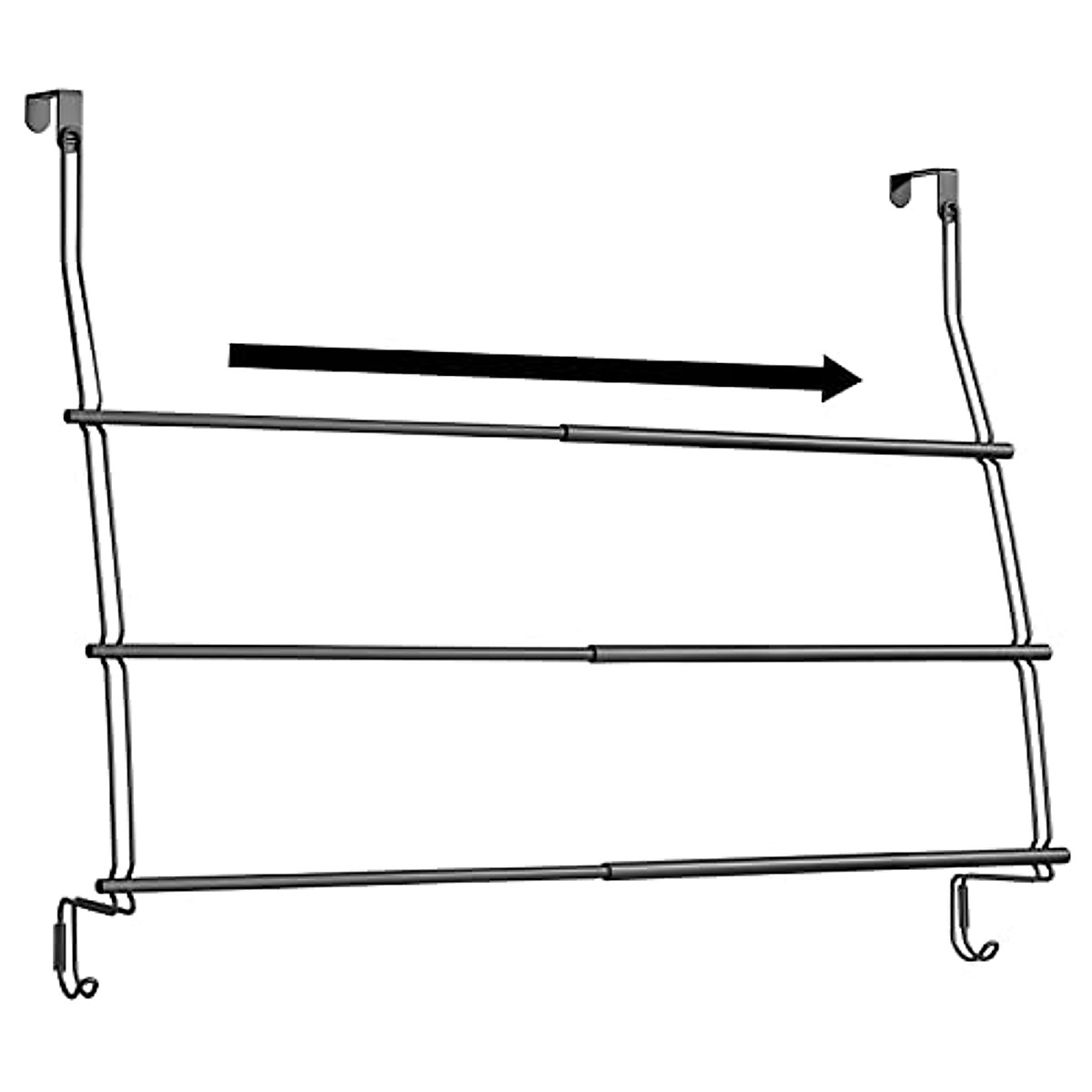 mDesign Expandable Metal Over Shower Door Towel Rack for Bathroom - 3-Tier Organizer with 2 Large Hooks - Holder for Hand/Bath Towels, Washcloths, Loofahs, Sponges - Trinity Collection - Matte Black