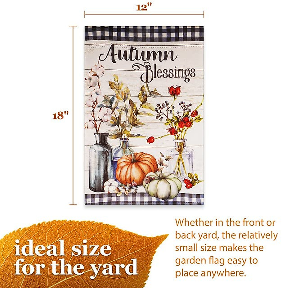 G128 Garden Flag Fall Decoration Autumn Blessings Pumpkins and Flower Vases 12"x18"