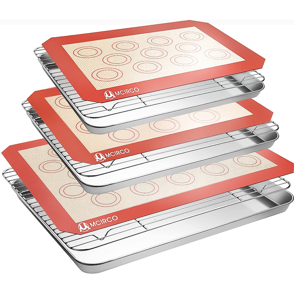 MCIRCO 8 Pcs Glass Baking Dish Set with Lids, 9 Pcs Stainless Steel Baking Sheet Tray Cooling Rack with Silicone Baking Mat Set, For Cooking, Baking