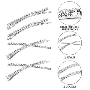 12 Pieces Rhinestone Bobby Pins Decorative Fancy Crystal Hair Clips Shiny Metal X Shaped Barrettes Bling Diamond Wedding Bridal Shower Hair Accessories for Women Ladies Girls (Silver)