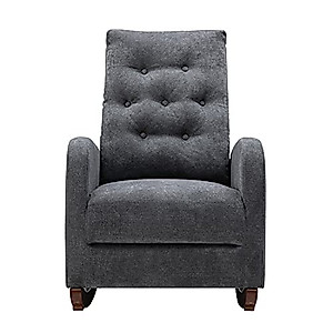 Rocking Chair Glider Chair for Nursery Comfortable Rocker Fabric Padded Seat with Side Pocket Upholstered Rocking Chairs with High Back for Living Room Baby Kids Room Bedroom (Dark Grey)