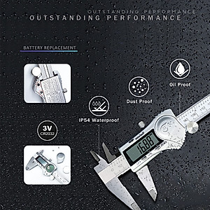 Digital Caliper Micrometer Measuring Tool - 6 Inch /150mm Stainless Steel Electronic Vernier Calipers, IP54 Waterproof Protection Accuracy Gauge Switch from Inch Metric Fraction with LCD Screen