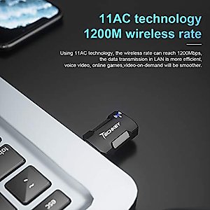 USB WiFi Adapter 1200Mbps for PC, Techkey Mini Wireless Network Adapter USB 3.0 WiFi 802.11 ac with Dual Band 2.4GHz/300Mbps, 5GHz/866Mbps for Desktop Laptop Windows XP/7/8/8.1/10/ Mac OS