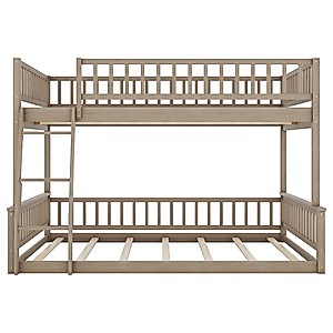 ATY Full XL Over Queen Bunk Bed, Convertible Wooden Bedframe with Ladder and Guardrails, Can Bed Seperated into 2Beds, for Kids Bedroom, Dorm, No Spring Needed, 84.7" L x 63.7" W x 58.3" H,Natural