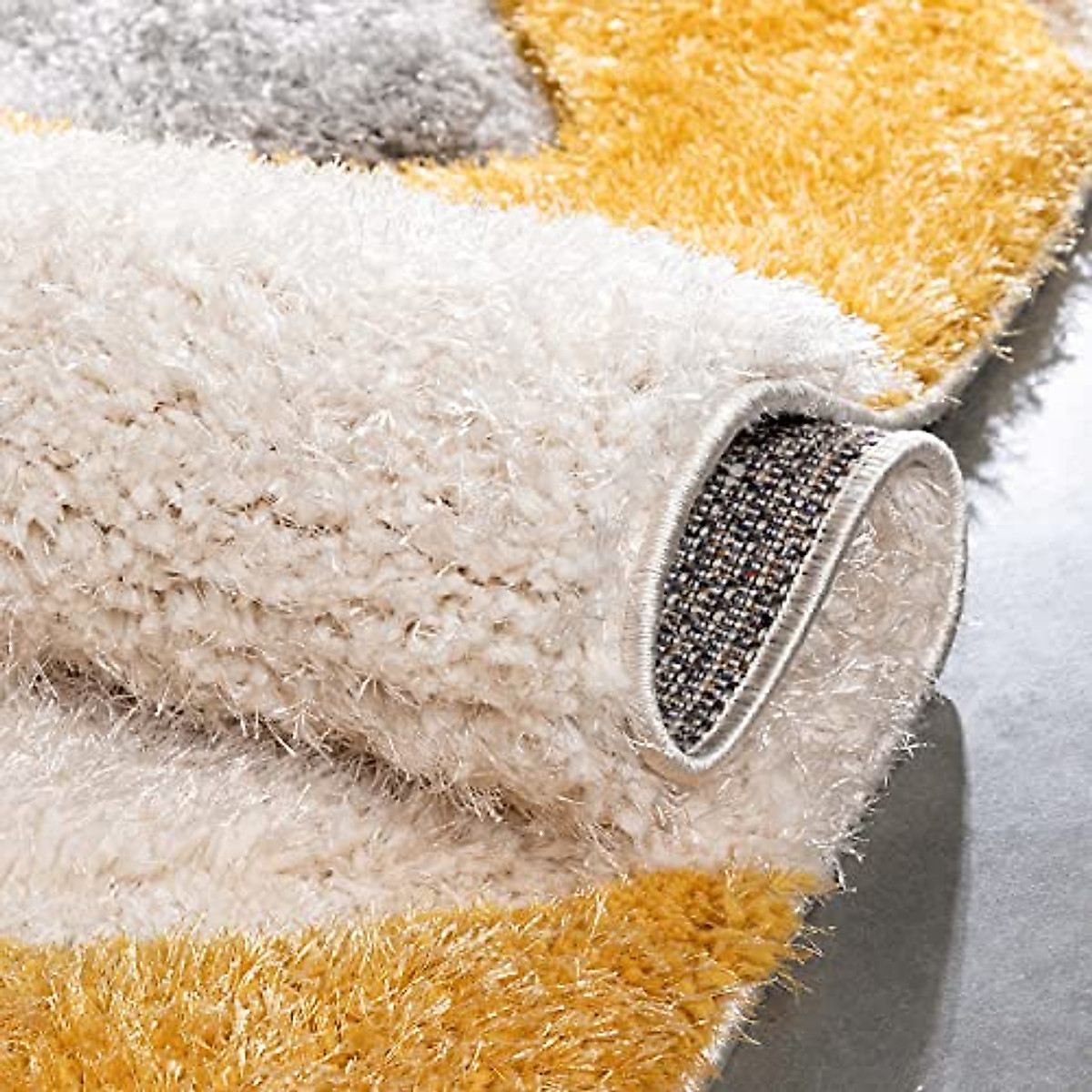 Well Woven Parker Yellow Geometric Boxes Thick Soft Plush 3D Textured Shag Area Rug 4x6 (3'11" x 5'3")