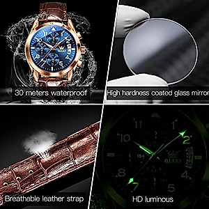 OLEVS Men's Wrist Watches, Waterproof Chronograph Quartz Sportes Men Watch for Father Husband Boyfriend Son Father's Day Gifts, Blue Dial, ROUND, Business