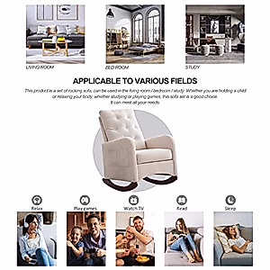 Deolme Modern Accent Rocking Chair, Button Tufted Upholstered Glider Rocker for Nursery, Comfy Armchair with Side Pocket, Lounge Chair with High Backrest for Living Room, Bedroom (Fabric Light Beige)