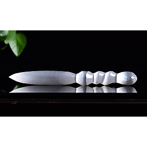 JIC Gem Carving Selenite Spiral Dagger 7 inches,Selenite Crystal Stone Knife 18cm, Selenite Sword Healing