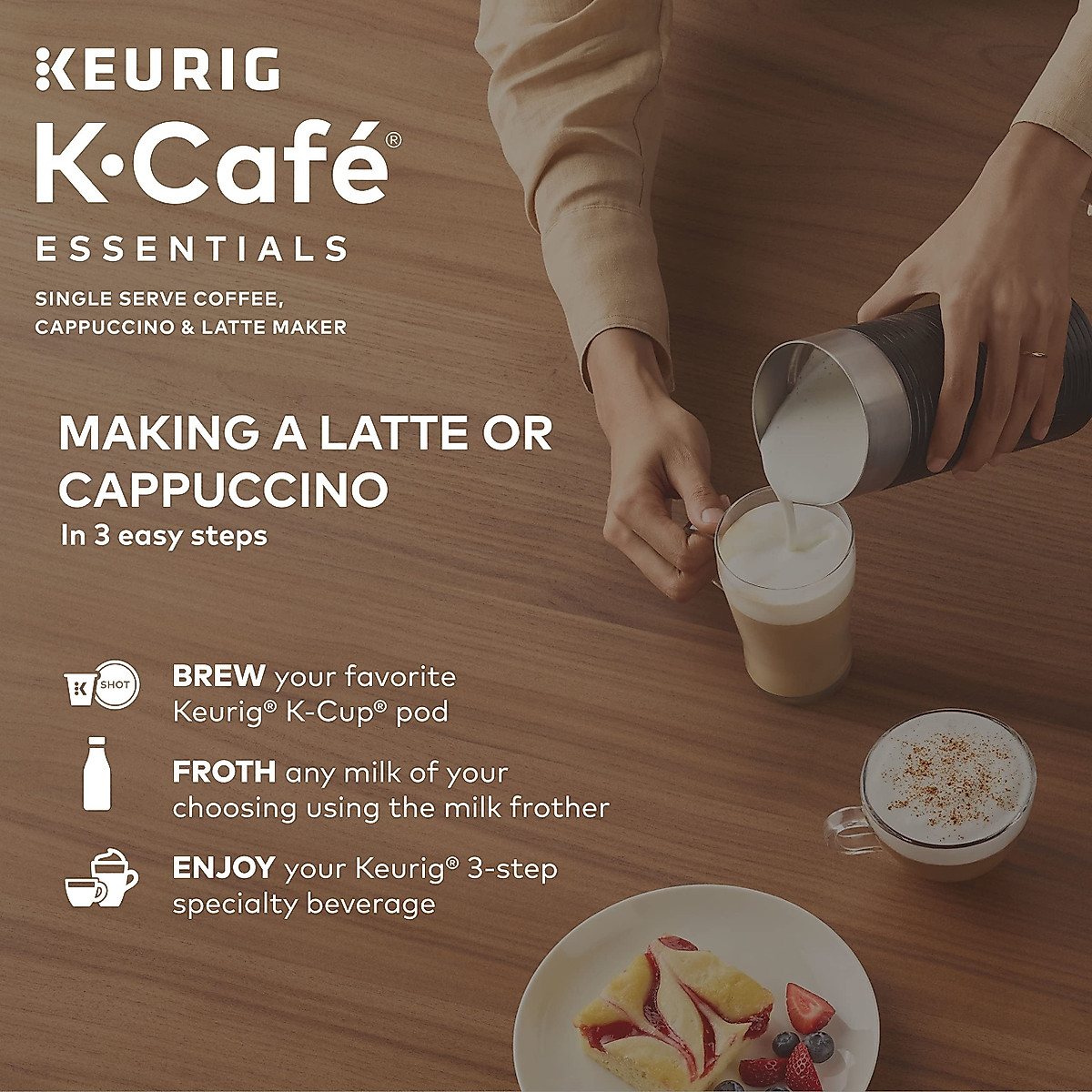 K-Cafe Essentials Single Serve K-Cup Pod Coffee, Latte and Cappuccino Maker, Black