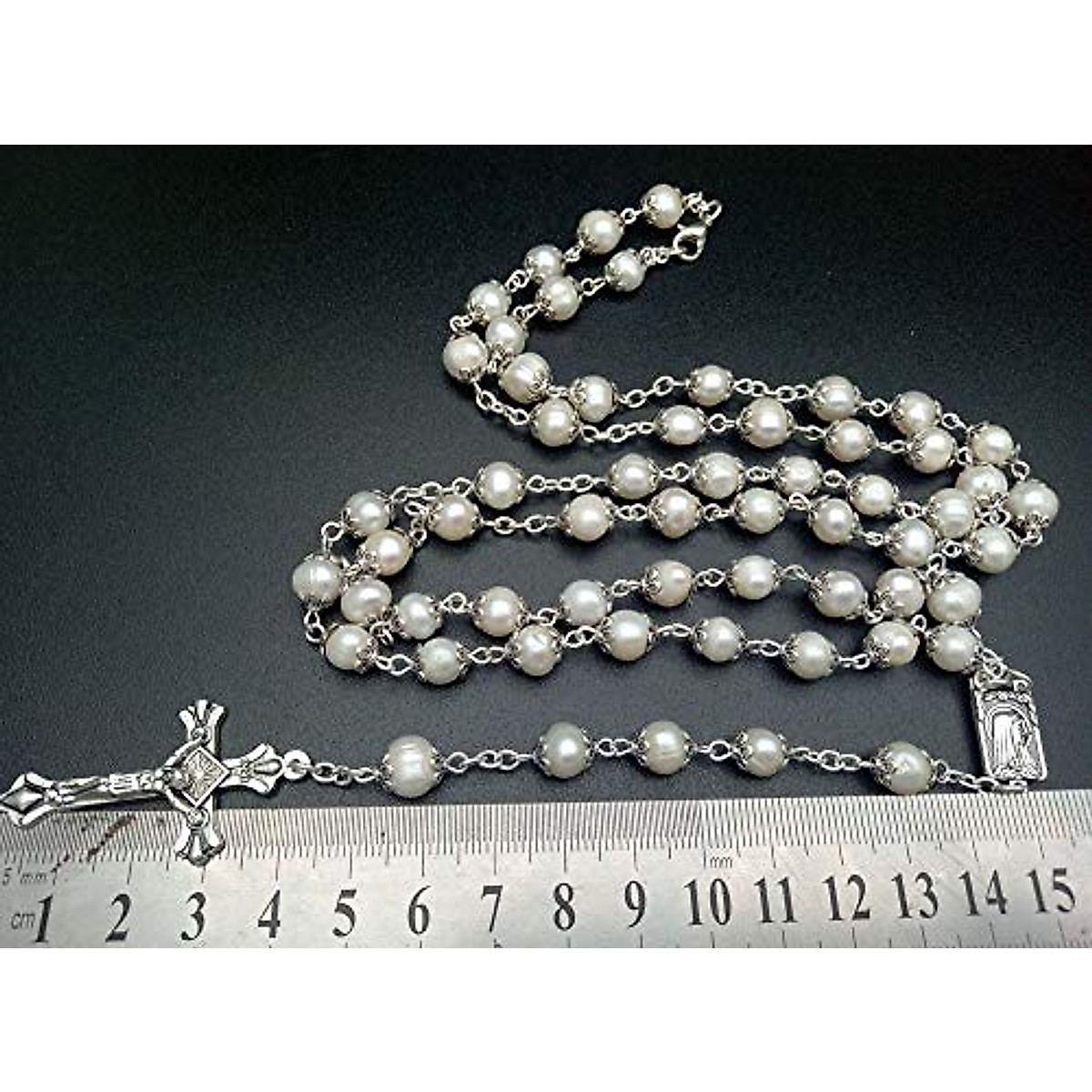 Jirehjill Rosary Beads Catholic for Woman - Pink Natural Real Pearl Rosary Beads.