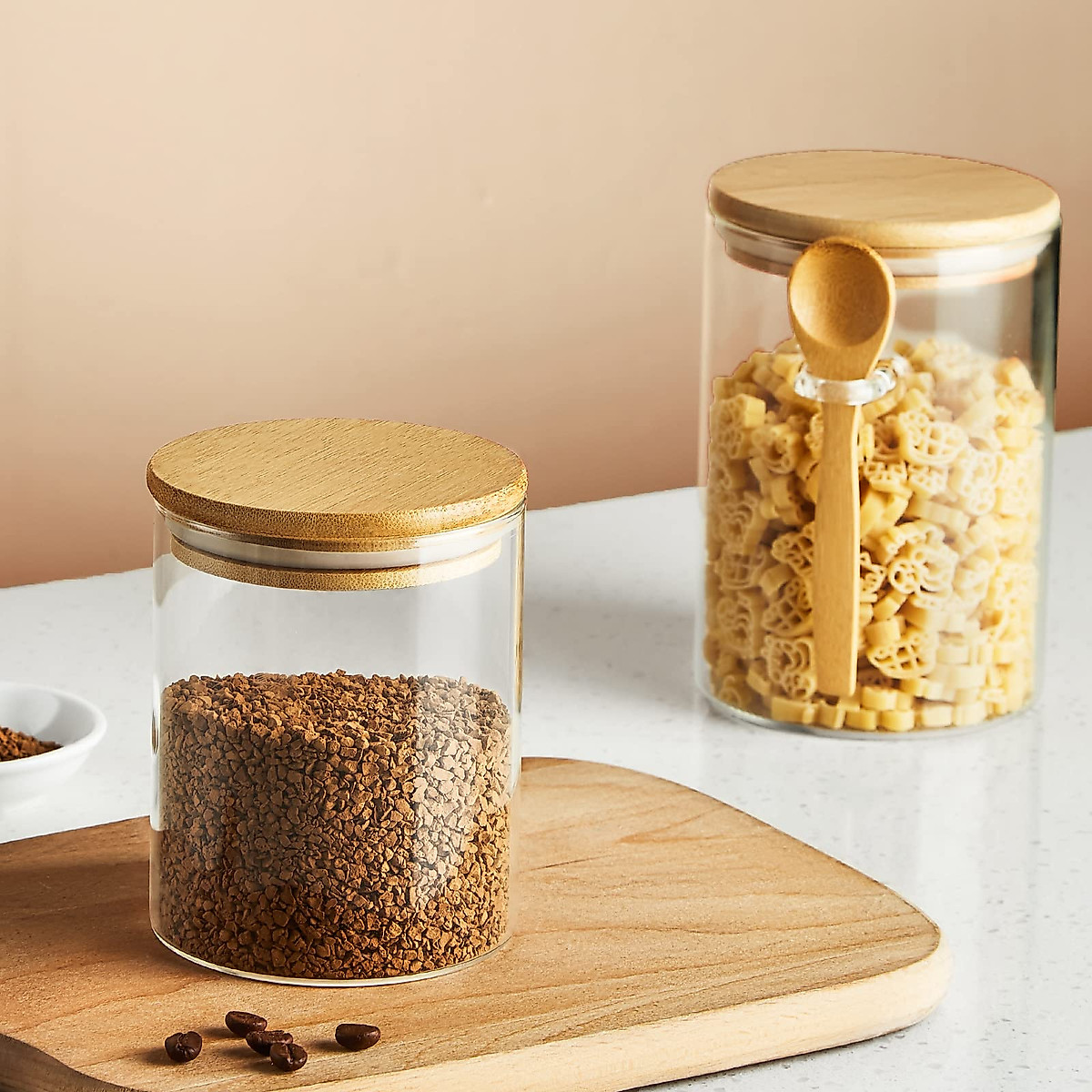 ERISED 6Pack-39Oz,Glass Jars Containers with Bamboo Airtight Lid & Spoon, Food Storage Canister, Clear Glass Canisters for Cookie, Candy, Coffee, Sugar, Matcha Tea, Flour, Nuts & More