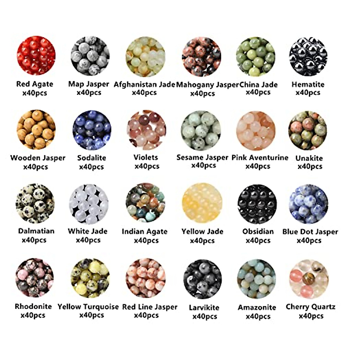 GangGangHao 960pcs Natural Stone Beads Crystals Round Genuine Real Stone Beading Loose DIY Gemstone for Bracelet Jewelry Making(6mm,24 Color)