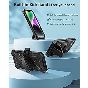 FNTCASE for iPhone 14Plus Phone Case: Rugged Protective Belt Clip Holster Heavy Duty with Built in Kickstand - 360 Protection Shockproof Cover for Apple iPhone 14 Plus Cases, 6.7inch (Matte Black)