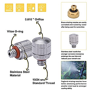 Fogland 32FT Misting Cooling System 10PCS Stainless Steel Misting Nozzles with 20PCS Tap Water Pressure Misting Nozzles Outdoor Cooling System for Garden Terrace Trampoline