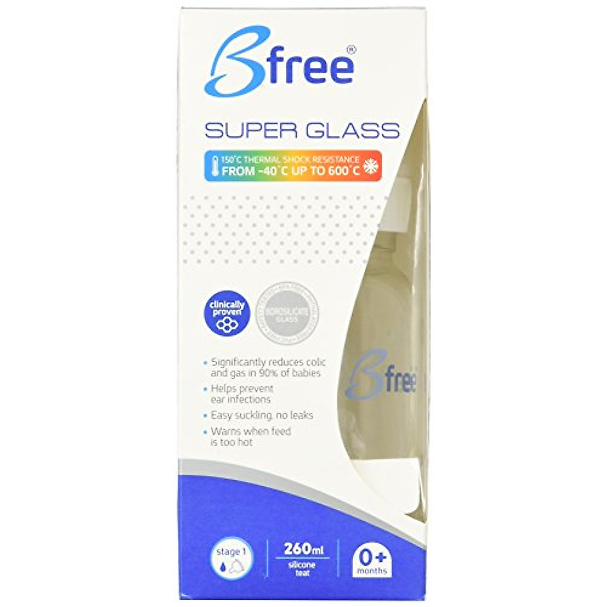 Bfree Borosilicate Super Glass BPA-Free Anti-Colic Baby Bottle (Borosilicate 8.8 fl.oz)