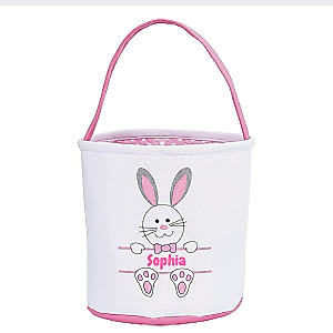 Molikyla Personalized Easter Basket Custom with Name for Boys Girls Kids Customized Easter Gifts Canvas Cotton Buckets, Blue, one size