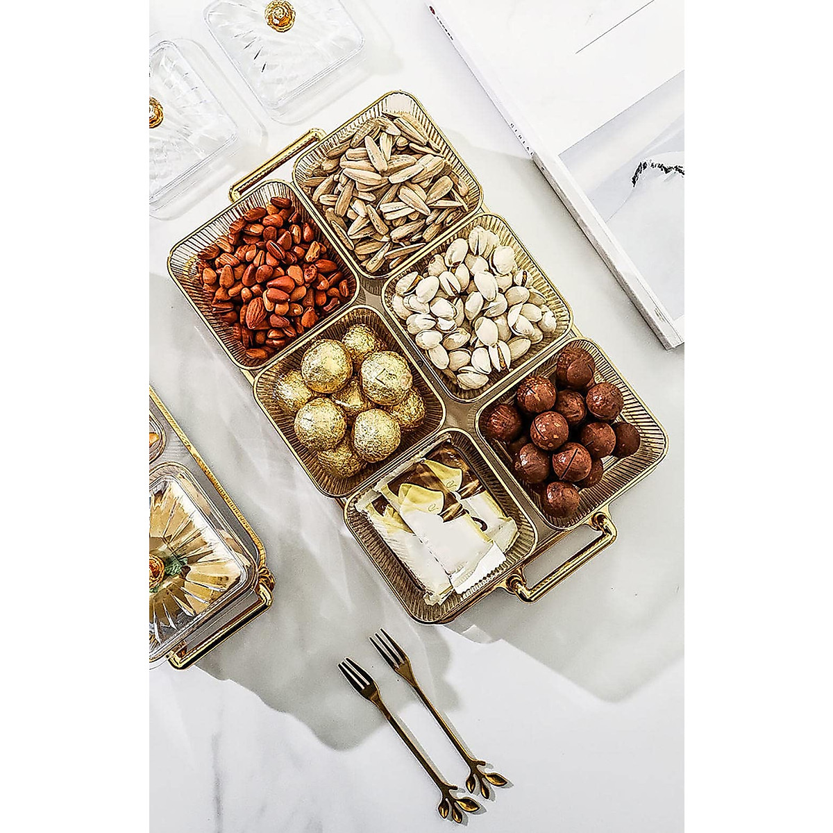 MYBAQ,Fruit Plate,Nut Tray,Divided Serving Tray With Lid,Fruit Platter Tray,Fruit Trays For Serving For Party,11.8 "L X 8.7 "W X 1.6 "H,Separate Compartments For Easy Cleaning