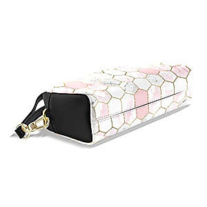 ALAZA Cute Pencil Case White Marble Rose Gold Lattice Geometric Pen Cases Organizer PU Leather Comestic Makeup Bag Make up Pouch