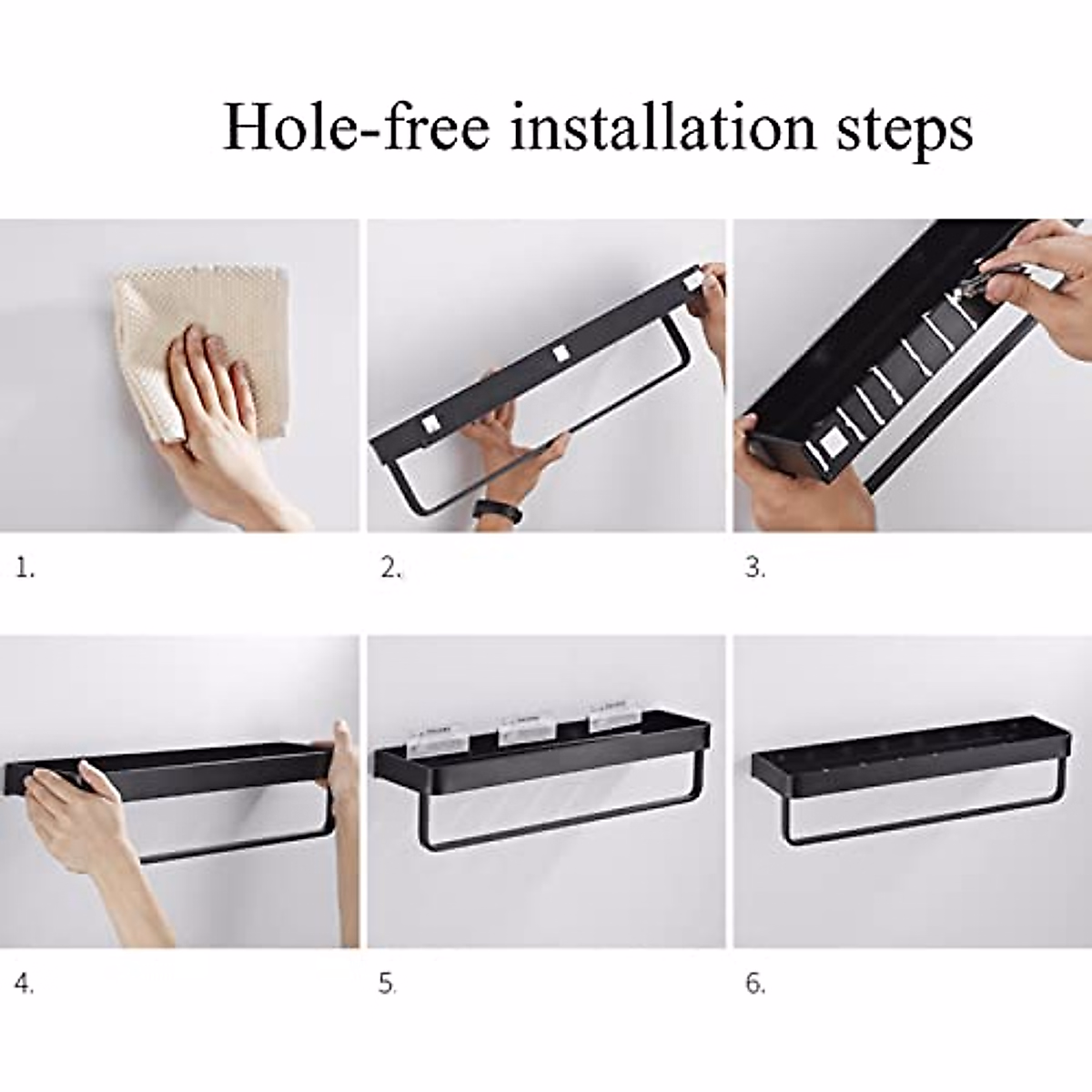 NOVOCE Shower Caddie Black Shower Organizer No Drilling Shampoo Holder for Shower Adhesive Wall Mounted Space Aluminum For Bathroom Toilet,A60cm ( Size : A60cm )