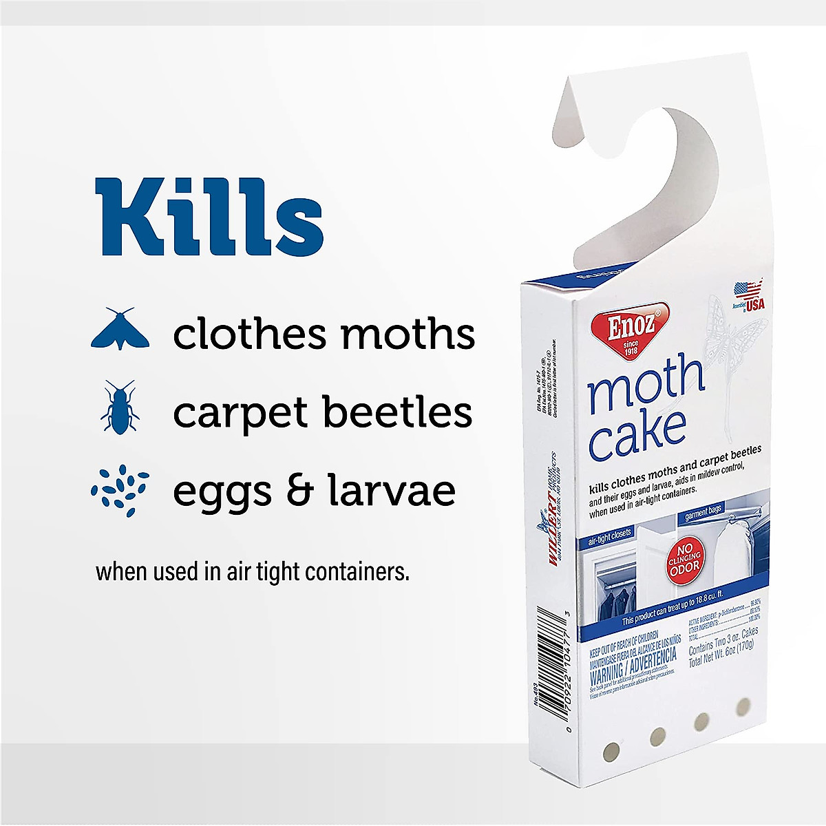 Enoz Moth Cake Kills Clothes Moths, Carpet Beetles, and Eggs and Larvae