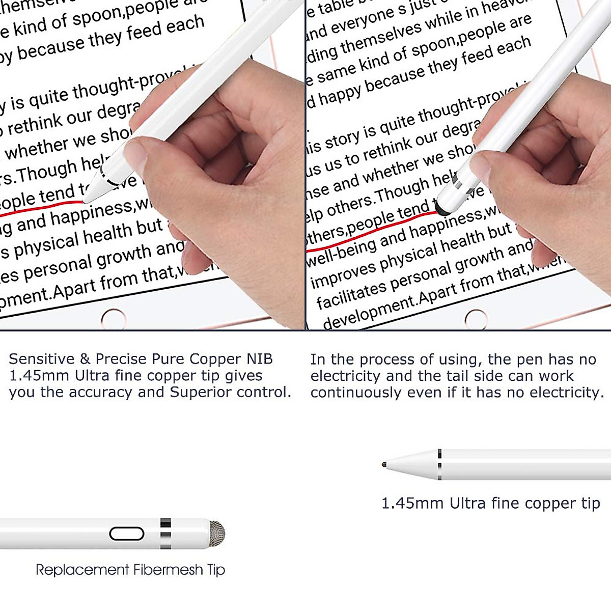 KECOW Replacement Magnetic Caps Active Stylus Pen, 2 Mesh Tip Caps (White)