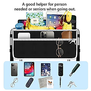 Walker Bag, Foldable Equipped with 6 Elastic Straps, Stronger Than Other Walker Basket, Basket for Walker with Multiple Pockets & Never Tipping Over, Best Gift for Elders and Family - Black