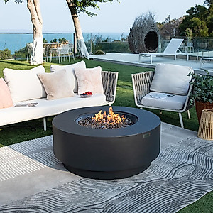 Nimes Concrete Fire Pit 40.9" x 40.9" Outdoor Patio Firepit Includes Fire Glass Modern Fire Pits & Outdoor Fireplaces for Garden, Deck, Indoor & Outdoor Heating