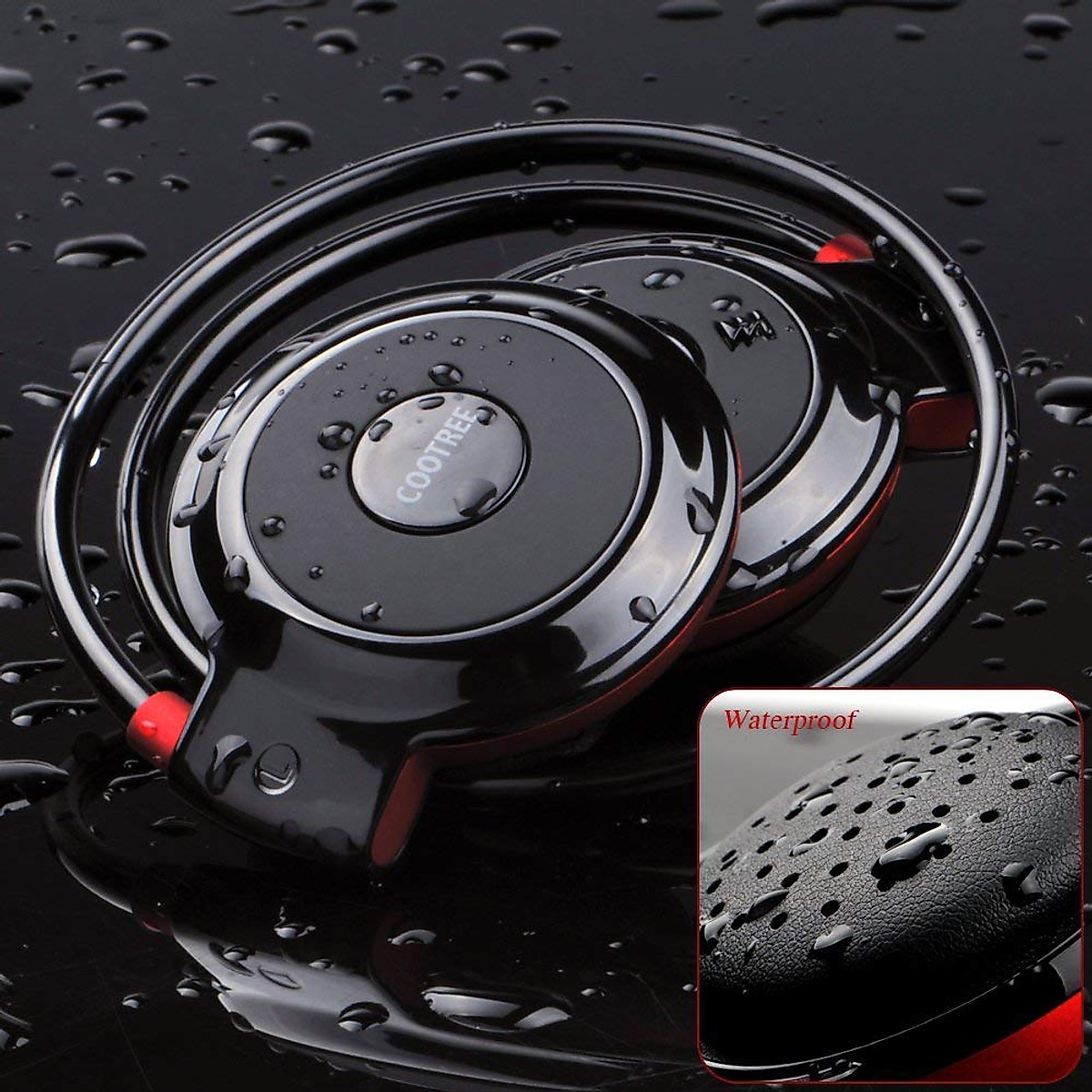 Cootree Wireless Headphone Sports Headset with Built in Microphone,Bluetooth Headphones Behind The Head,Foldable and Carried in The Purse, Black/Red