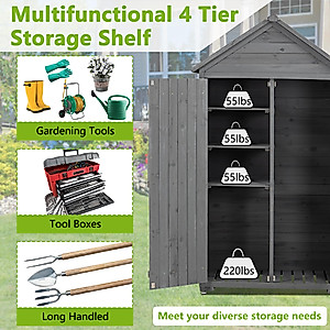 YHUBHSIS Wooden Storage Shed, Outdoor Storage Cabinet Tool Shed Wooden Garden Shed Waterproof Tool Storage Cabinet with Lockable Door, Wooden Garden Shed Outdoor Shed (Grey)