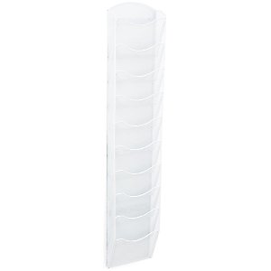 Displays2go Single & Multi-Tiered Metal Mesh Literature Wall Rack, 10-20 Pockets - White (MSHWL10WHT)