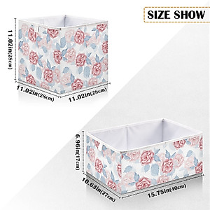 Kigai Rose Flowers Storage Box, Foldable Storage Bins with Handle, Decorative Closet Organizer Storage Boxes for Home