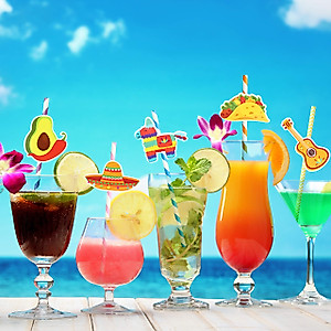 WATINC 80pcs Fiesta Paper Straws, Rainbow Color Striped Drinking Straws for Mexican Theme Party Decoration, Cinco De Mayo Fiesta Party Supplies, Paper Straws Decor for Summer Tropical Birthday Party