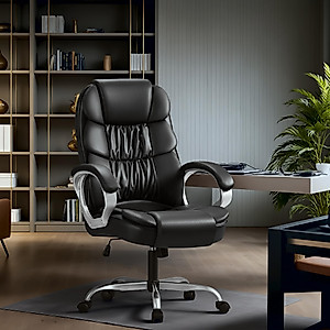 Homall Office Chair High Back Computer Chair Ergonomic Desk Chair, PU Leather Adjustable Height Modern Executive Swivel Task Chair with Padded Armrests and Lumbar Support (Black)