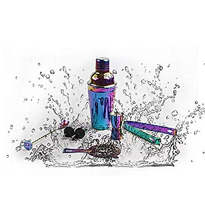 Cocktail-Shaker Set Boston-Bartender-Strainer-Kit Bar-Tool-Set - Rainbow Stainless Steel Cocktail Strainer Measuring Jigger Mixing Spoon 8Pcs