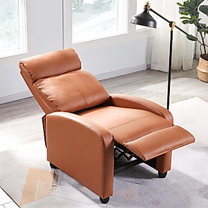 Yaheetech Recliner Chair PU Leather Recliner Sofa Home Theater Seating with Lumbar Support Overstuffed High-Density Sponge Push Tan Recliners