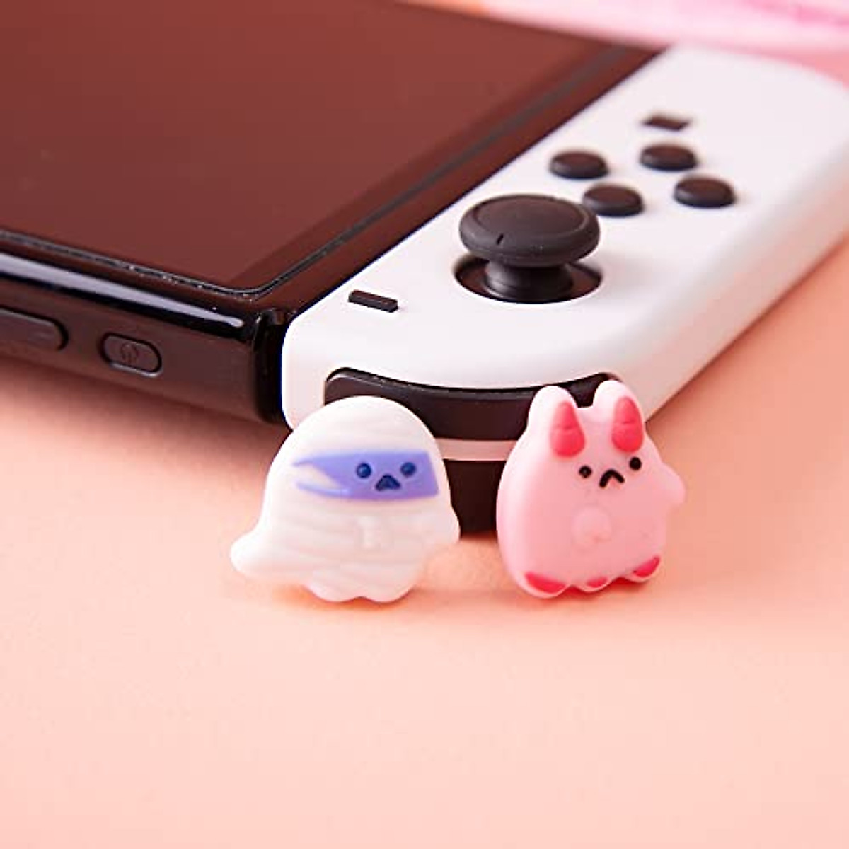 PERFECTSIGHT Cute Switch Thumb Grips, 4PCS Kawaii Ghosts Pattern Joystick Caps Compatible with Nintendo OLED/Lite Console, Amine Soft Silicone 3D Analog Stick Cap Button Cover for NS Joycon Controller