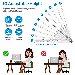 Laptop Stand Ergonomic Foldable 10 Angle Anti-Slip Adjustable Laptop Holder Notebook Portable Computer Riser Compatible with Most 10-15.6”Laptops for Desk Silver
