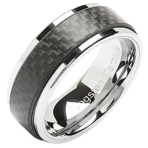 100S JEWELRY Tungsten Rings For Men Women Wedding Band Carbon Fiber Ring Overlaid Sizes 8-16 (10)