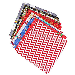 Kisangel Quilting Fabric 9pcs Christmas Cotton Fabric Bundles Square Sewing Precut Patchwork Printed Scraps for DIY Xmas Stocking Tree Wreath Doll Dress Scrapbook 25x25cm (Colorful)