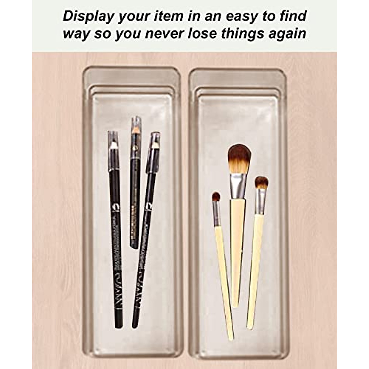 LilGift ARAD 2 Pieces Clear Vanity & Drawer Organizer, Acrylic Organizer, Drawer Divider, Makeup Bathroom Organizer, Kitchen Utensils