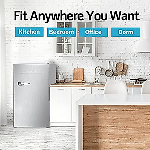 Frestec 3.1 Cu.Ft Mini Fridge for Bedroom, Retro Mini Refrigerator with freezer, Dorm Fridge with Freezer, Compact Small Fridge Perfect for Room and Office, Adjustable Temperature(with Handle, Silver)