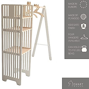 EWART WOODS Children Wardrobe Wood Clothing Rack Clothes Closet Kids Dress up Storage Toddler Wardrobe Montessori Room Furniture (Ivory White Wardrobe + Hangers 4X)