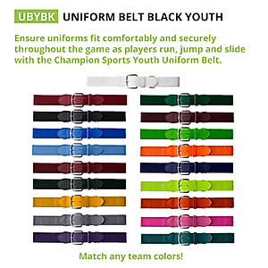 Champion Sports Baseball/Softball Uniform Belt - Comfort Stretch Fit Uniform Belt - Durable Syntex Tab - Youth: 18"-32" - Black