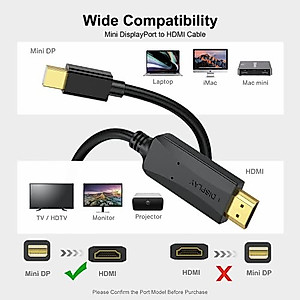 UV-CABLE Mini DisplayPort to HDMI Cable 2-Pack, 6 Feet, Mini DP (Thunderbolt 2) to HDMI Cable 6ft Compatible for MacBook Air/Pro,Surface Pro/Dock,Monitor,Projector and More-1080P