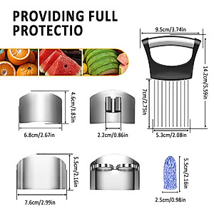 7PCS Finger Guards for Cutting Food - Stainless Steel Knife Cutting Finger Protector, Onion Holder for Slicing, Finger Cots, Thumb Guard Peelers, Onion Slicer, Knife Guard, Kitchen Tool