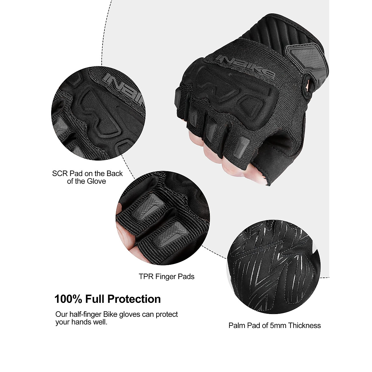 INBIKE Cycling Bike Gloves Padded Half Finger Bicycle Gloves Shock-Absorbing Anti-Slip Breathable MTB Road Biking Gloves for Men/Women