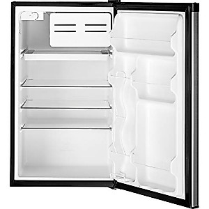 GE Mini Fridge With Freezer | 4.4 Cubic Ft. | Single-Door Design With Glass Shelves, In-Door Can Rack & Small Freezer | Small Refrigerator Perfect for the Garage, Dorm Room, or Bedroom | Clean Steel