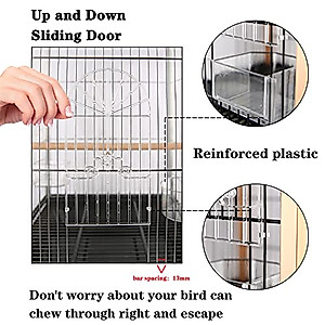 Flat top Bird Travel cage,21 inch Parrot Carrier with Wooden Perch Feeding Cup for Conures Cockatiel Parakeets（Aluminum Frame）